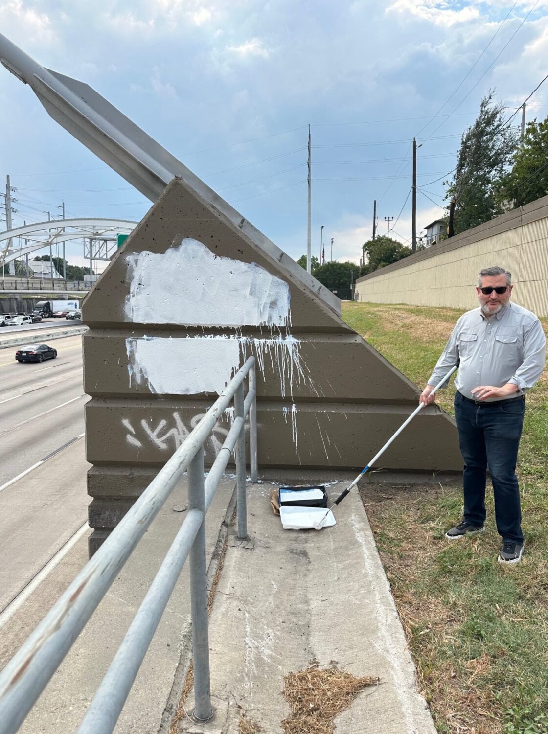 Sen. Ted Cruz paints over anti-Charlie Kirk graffiti along Houston ...