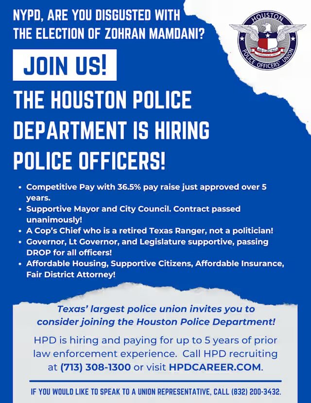 Houston police union tries to recruit NYPD officers after Zohran ...